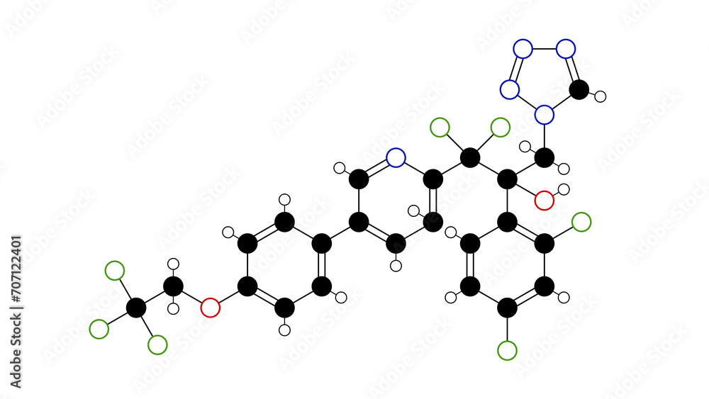 oteseconazole molecule, structural chemical formula, ball-and-stick ...