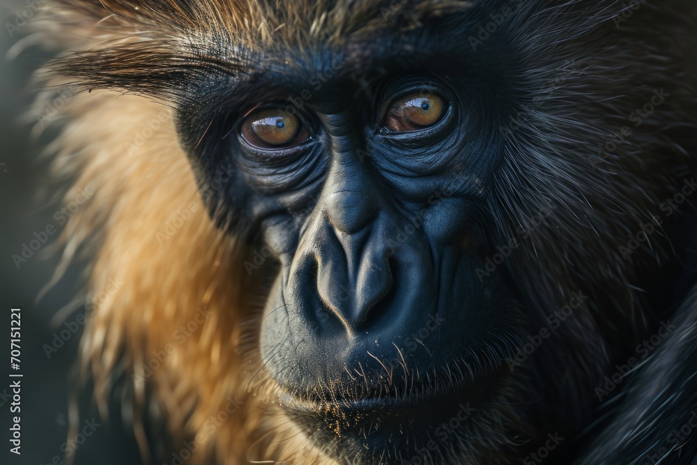 Portrait of a contemplative Gelada monkey, with focus on its expressive ...
