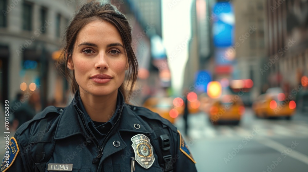 Alert female police officer on duty, representing safety and law ...