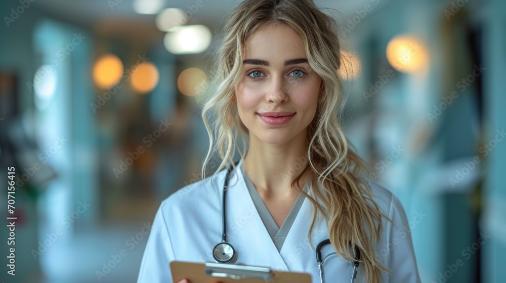 Caring young nurse checking patient charts, representing dedication in ...