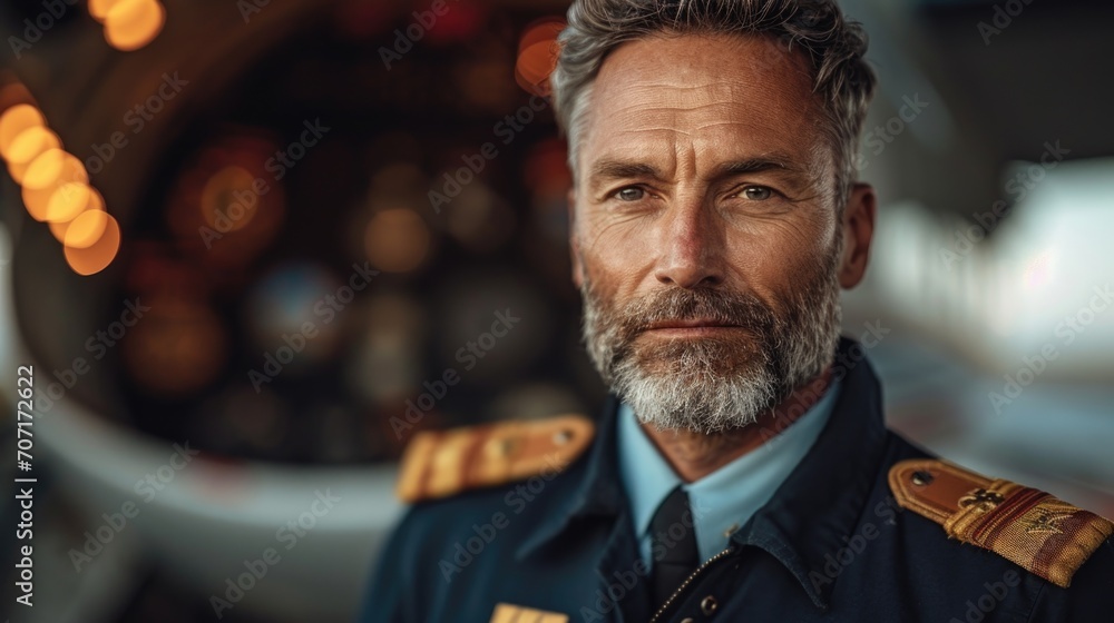 Confident male pilot in front of an airplane, epitomizing ...