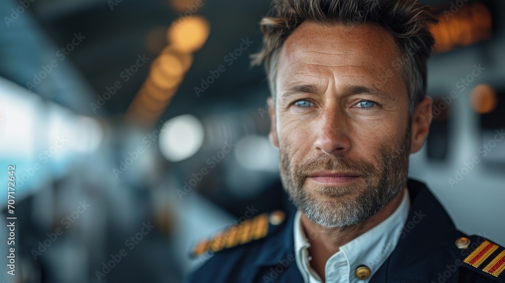 Confident male pilot in front of an airplane, epitomizing ...