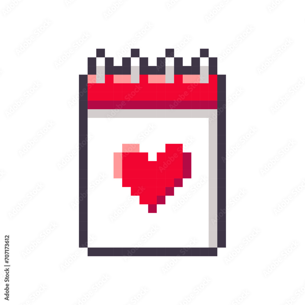 Paper calendar with red heart symbol isolated on white background ...
