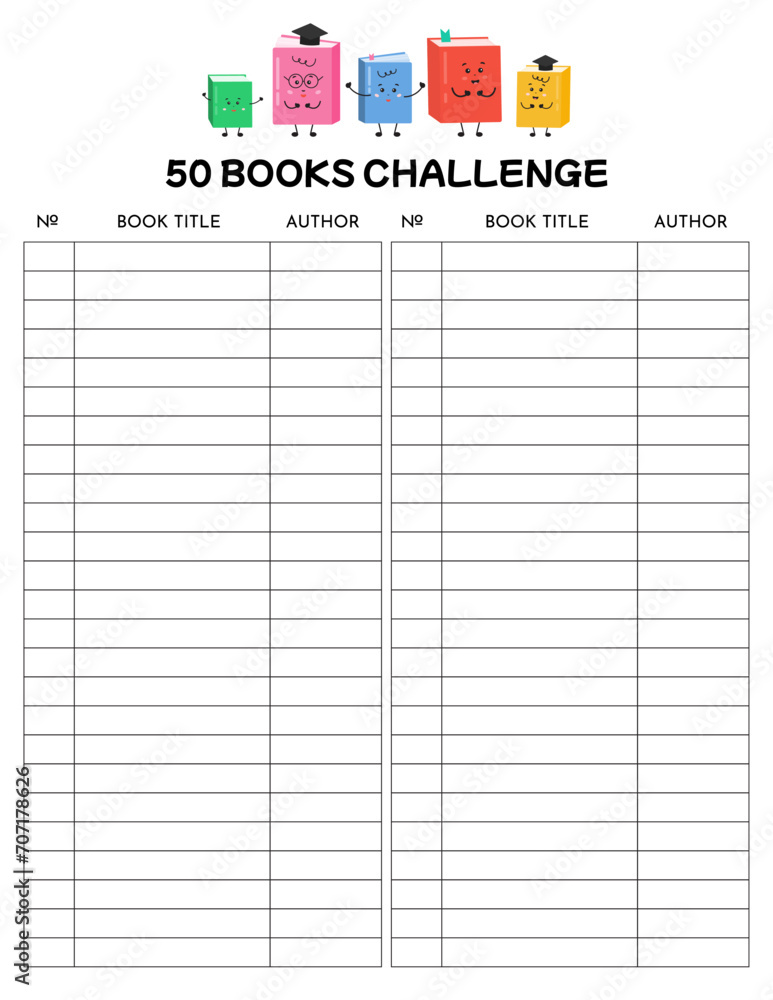 50 Books reading challenge, read very day. Printable reading log, chart ...