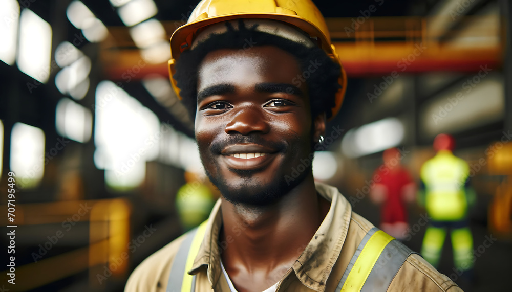 Ouvrier en usine avec casque jaune et tenue de travail, idéal pour ...