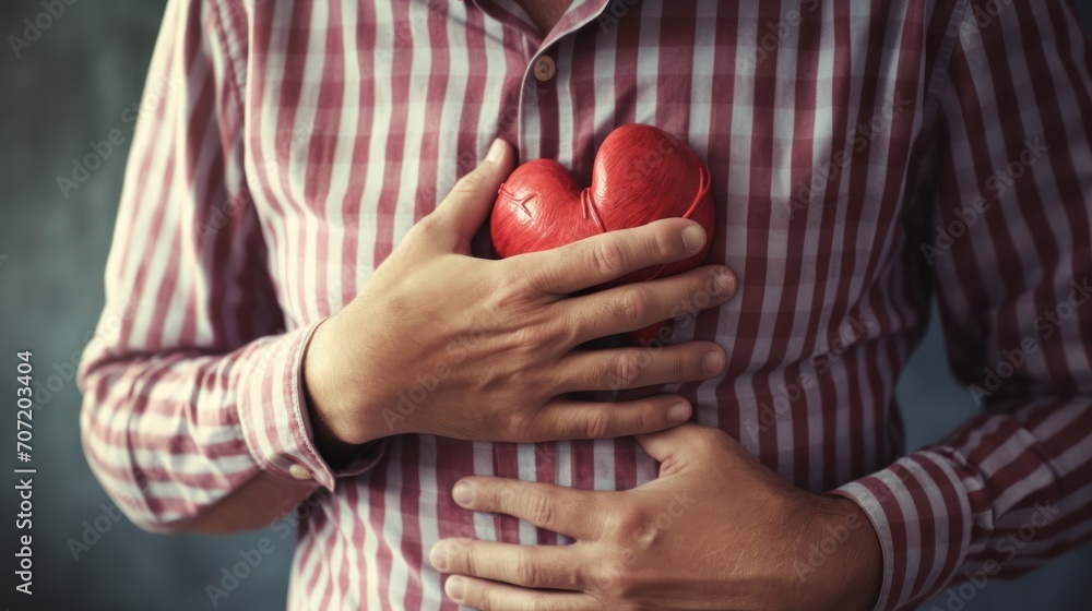 hand hold chest with heart attack symptoms, asian woman working hard ...