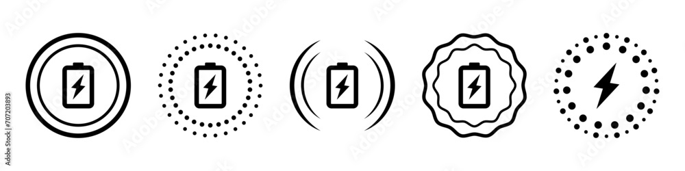 fast charge symbol icon set of five designs. Wireless charger concept ...