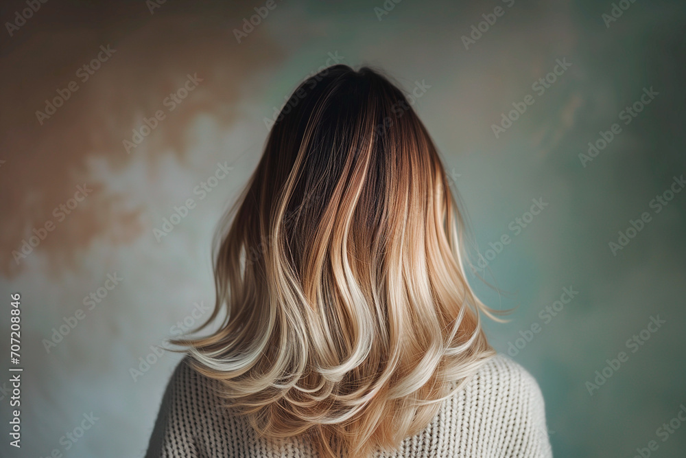 Woman from the back with balayage ombre hair dye technique, featuring a ...