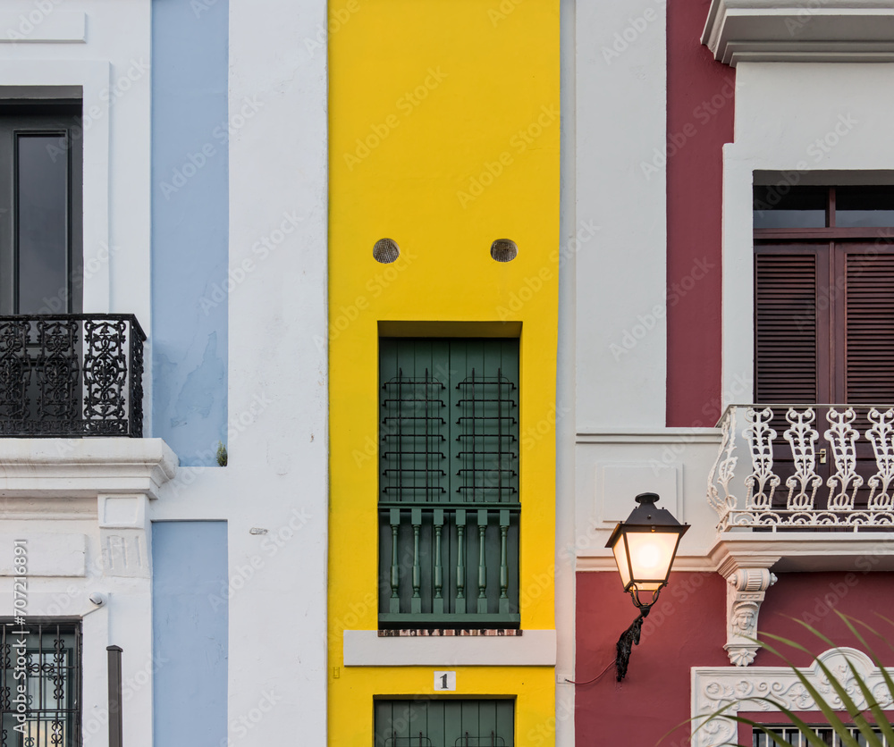 colorful colonial houses on calle tetuan in old san juan, puerto rico ...