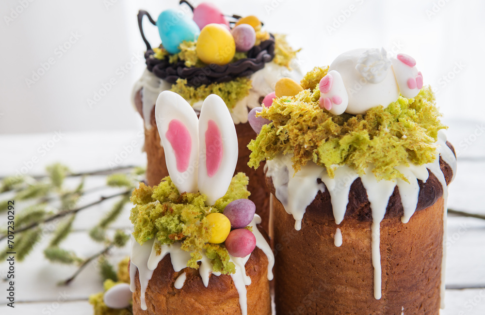 Paska - Easter Eve sweet bread with icing decorated with eatable "moss ...