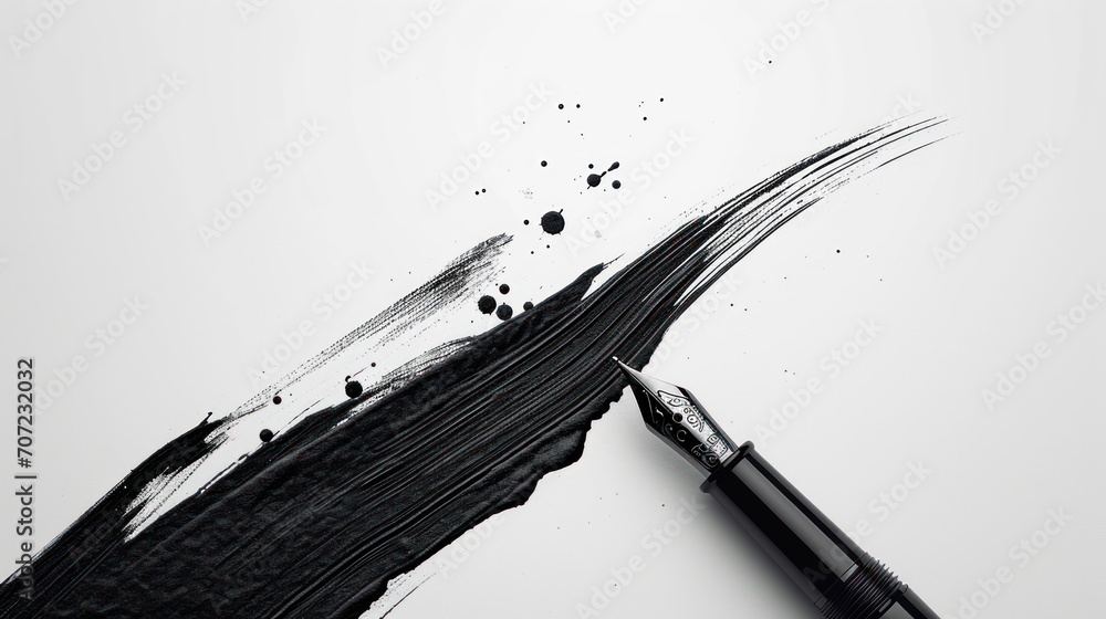 a black and white photo of a pen and ink smudges on a white sheet of ...