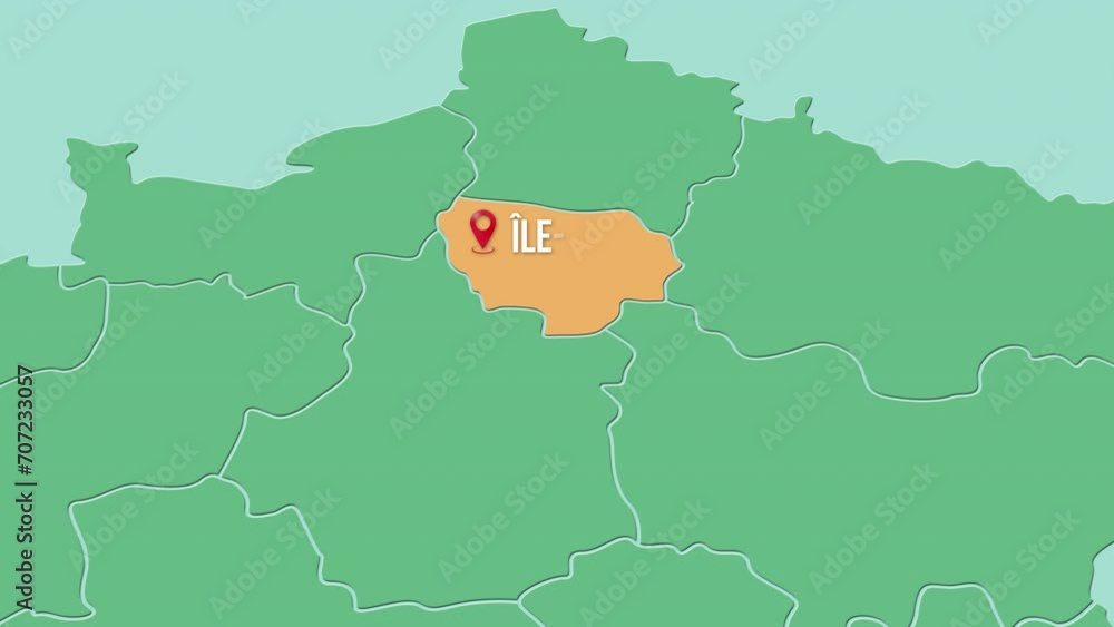 Mapa de Francia con división política resaltando la región de ILE DE ...