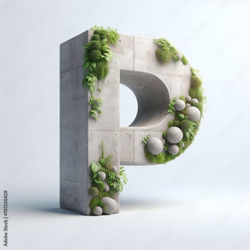 P letter shape 3D Lettering That Blends Concrete With Nature. AI ...