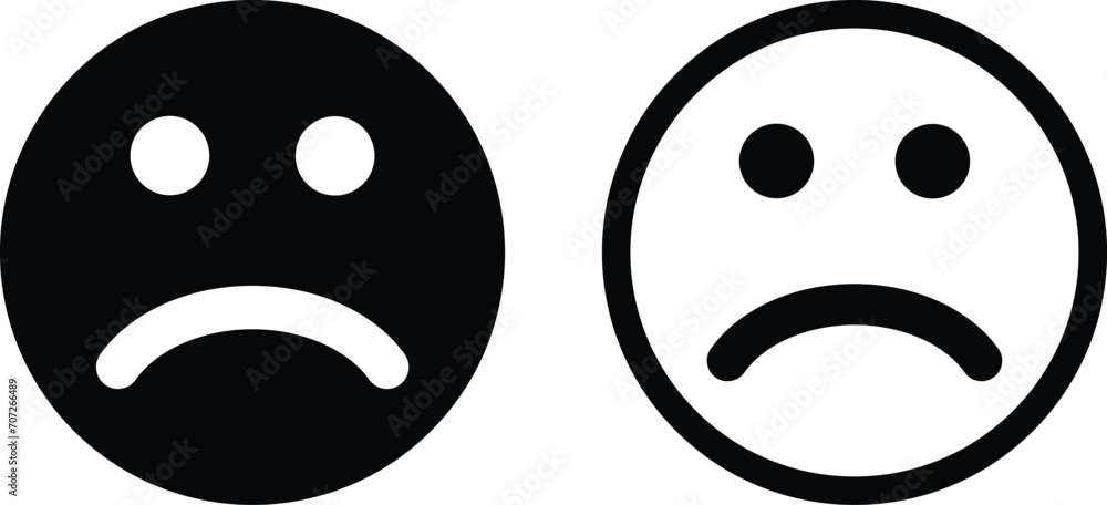 Sad icon set in two styles isolated on white background . Sad emotion ...
