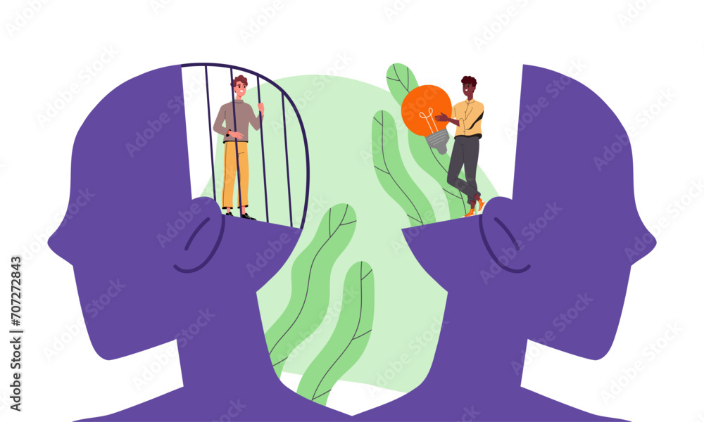 Different possibilities concept. Abstract silhouettes of head with ...