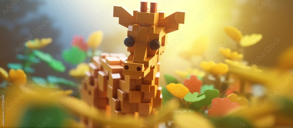 cute cartoon giraffe lego leaves background Stock Photo | Adobe Stock