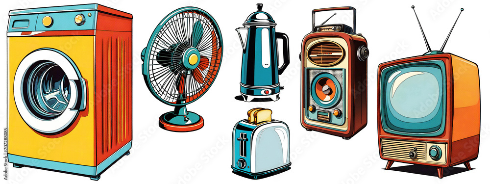 Collection of vintage illustrations with effects Halftone cartoon style ...