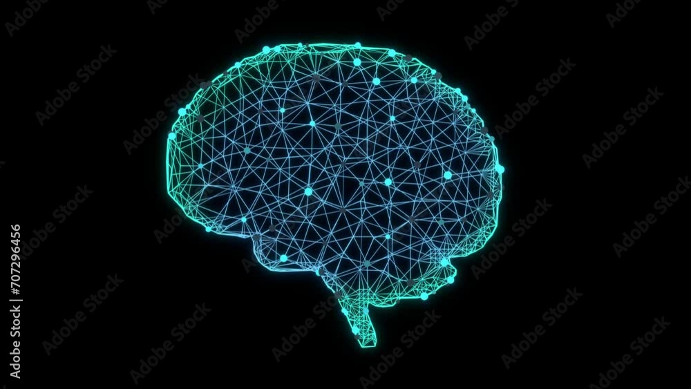 Digital mind 3d animation brain plexus. Can be used to represent brain ...