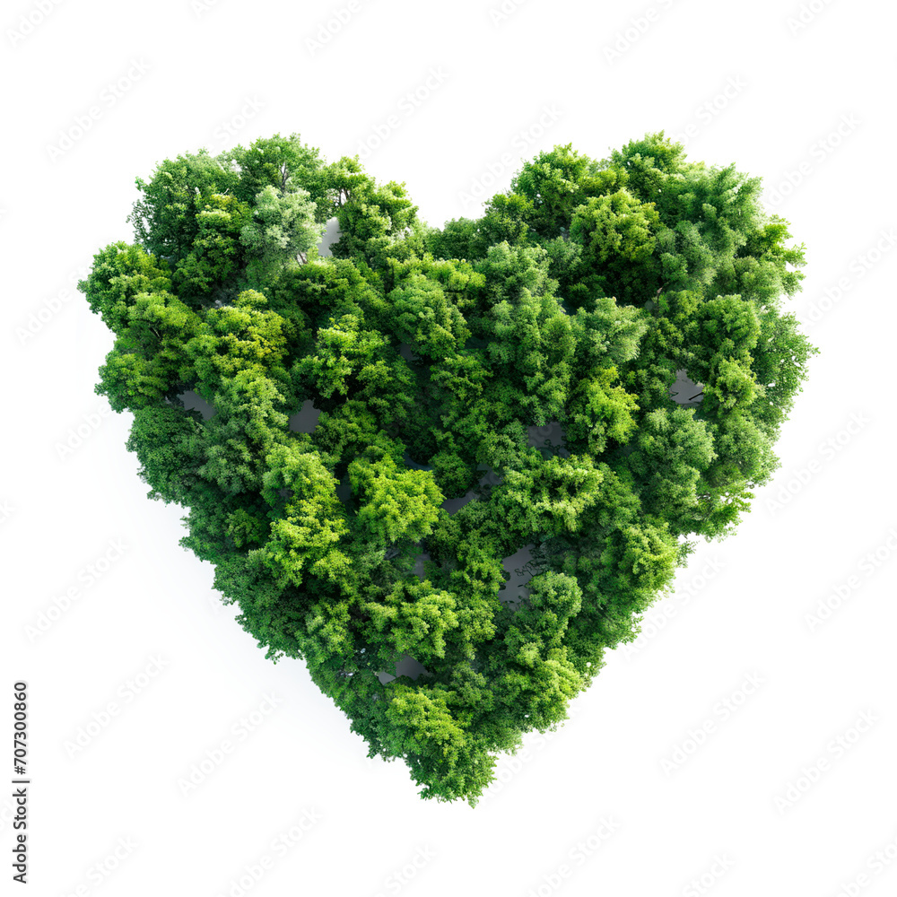 Heart shaped forest top viewed. Ecology concept. Isolated on ...