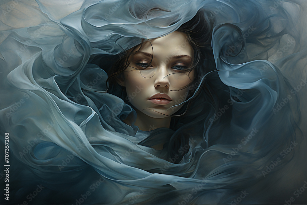 Jagged and irregular forms in cool blues and grays, embodying the ...