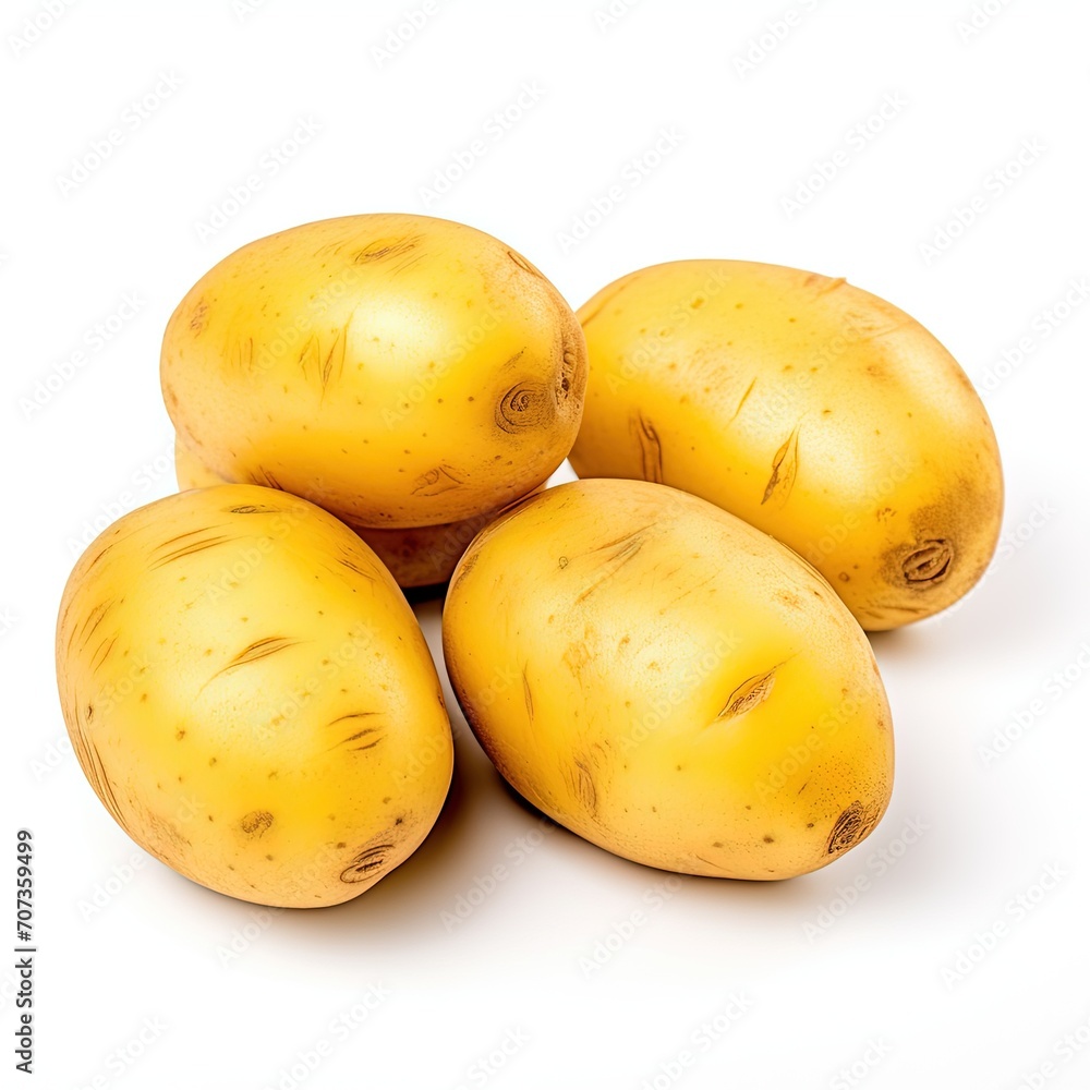 white background, gold potatoes with no reflection, high resolution ...