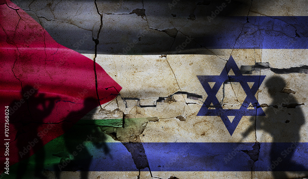 Israel vs Palestine conflict on cracked wall. Palestine vs Israel ...