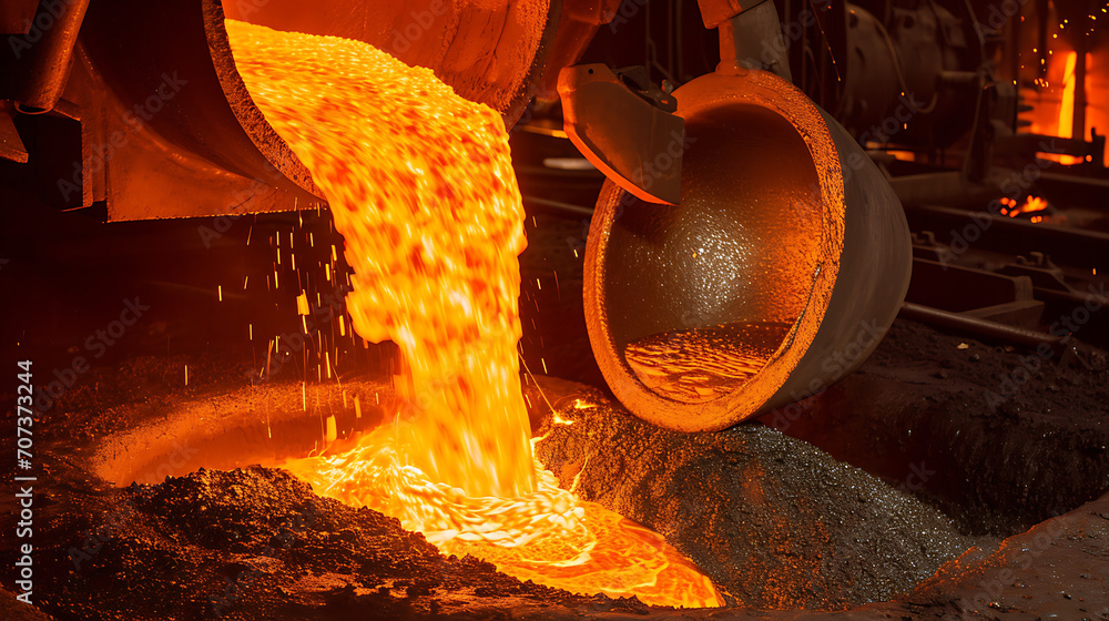 Uma imagem poderosa capturando metal derretido sendo despejado em uma ...