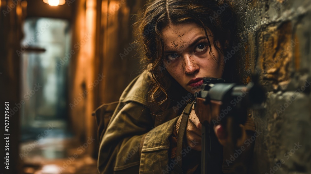 Urban Heroism: A World War II Resistance Girl Fighter Grips a ...