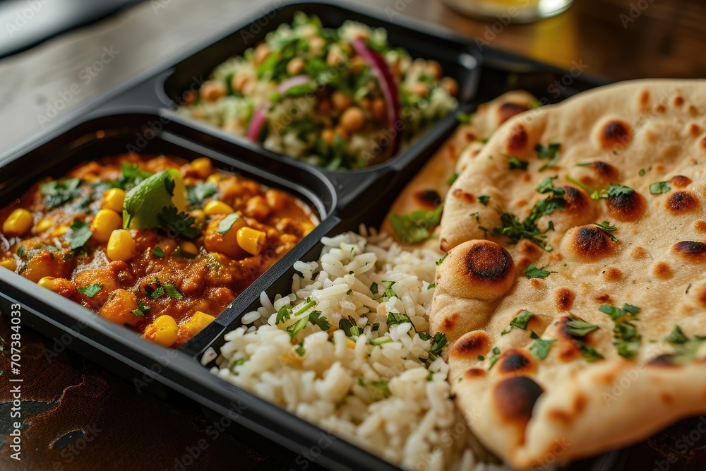 Bento box with Naan Chole Corn and Lime Stock Photo | Adobe Stock