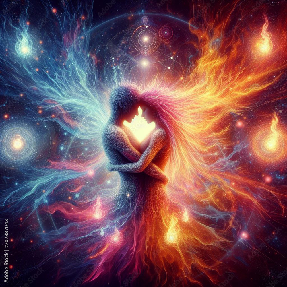 Twin flame couple. Soulmates. The concept of magical, esoteric, tantric ...