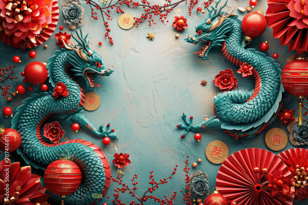 2024 Chinese new year, year of the dragon banner template design with ...