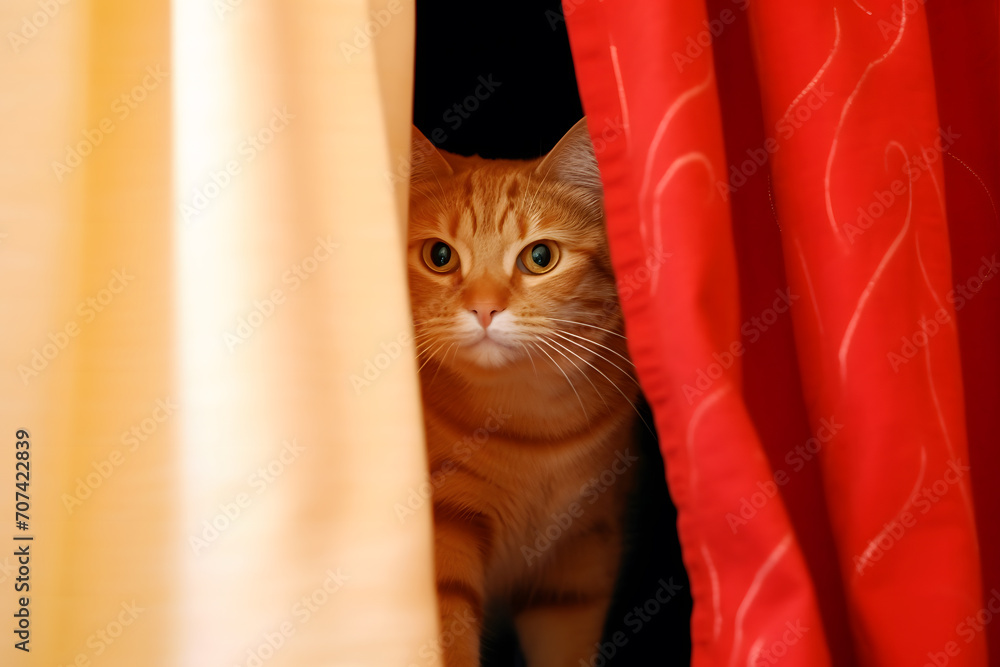 Curious cat peeking around a corner. Neural network AI generated art Illustration Stock | Adobe ...