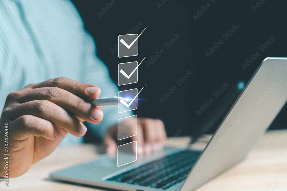 Concept filling out digital form checklist, take an assessment ...