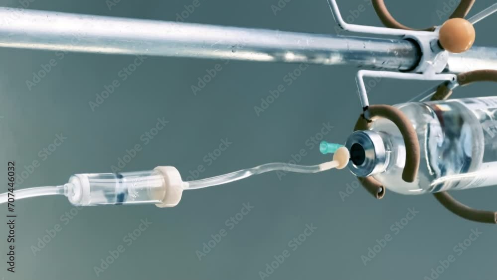 Medical infusion stand with a dropper bottle and a IV with a drip ...