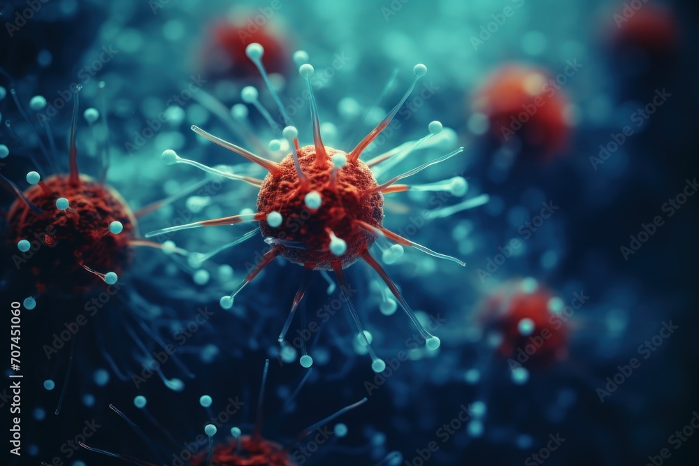 Virus multiplying within a cell on the microscopic level Ai generative ...