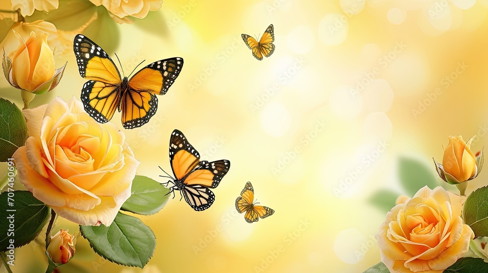 borders and frames ,butterflies, yellow rose, yellow color, yellow ...