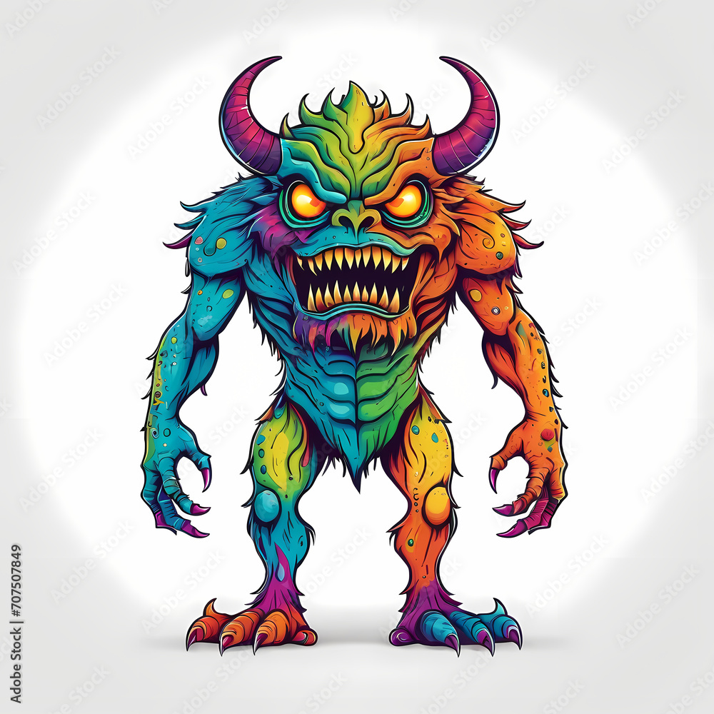Mystical full body angry monster character standing facing forward ...