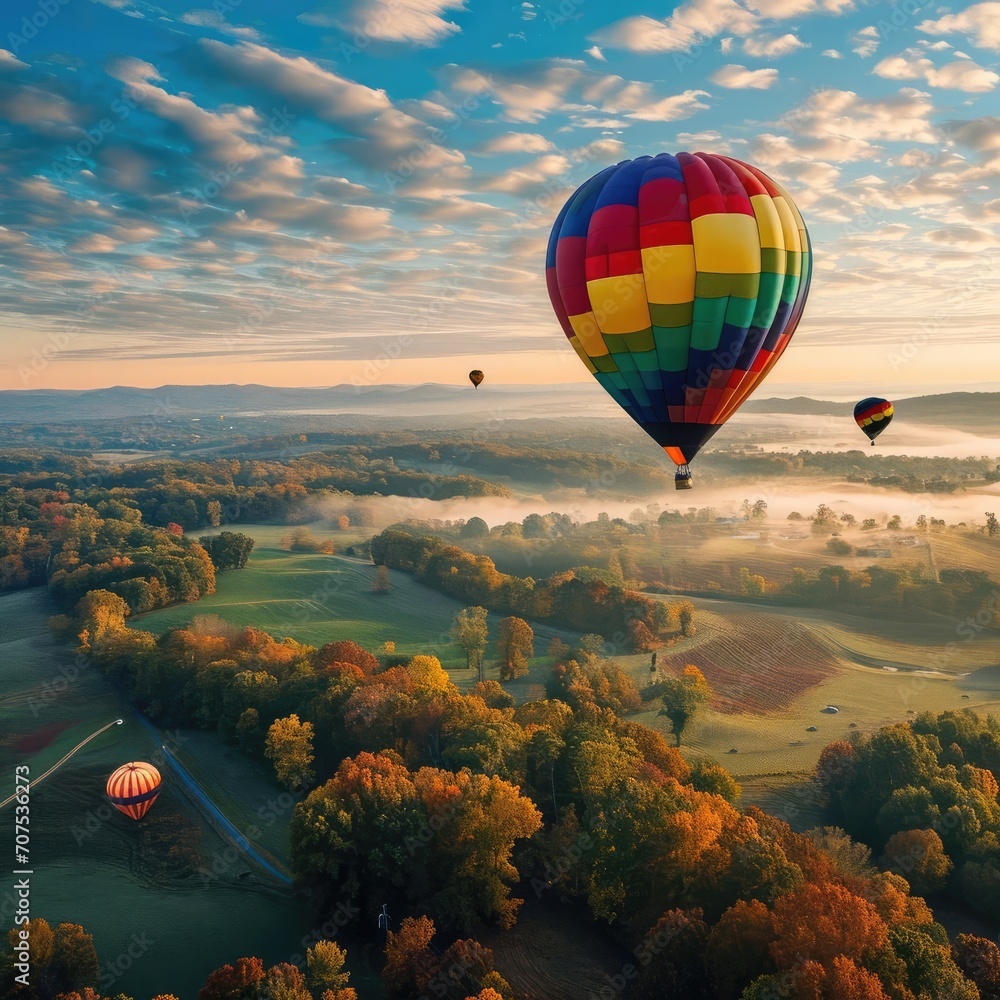 A high-altitude hot air balloon race over scenic landscapes Offering ...