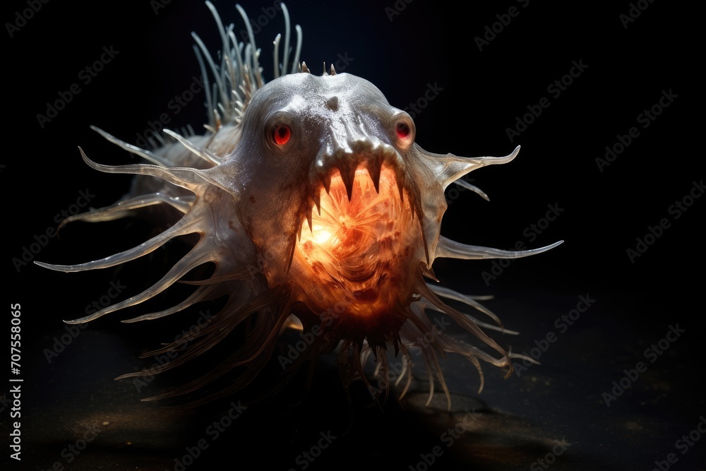 Deep Sea Anglerfish: The eerie glow of an anglerfish in the abyssal ...