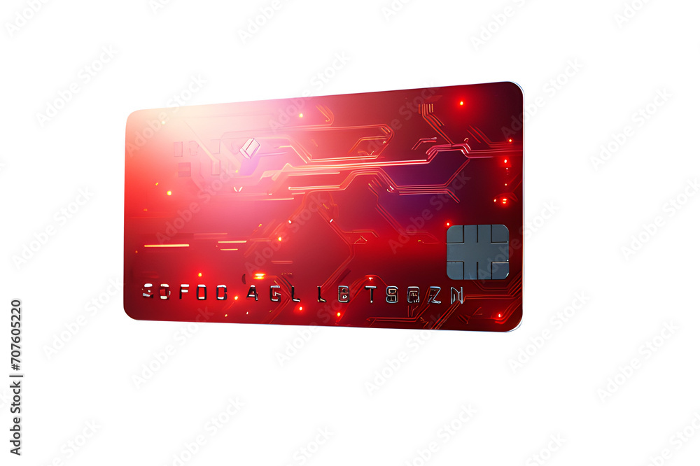 Holographic of digital red credit card display isolated on cut out PNG ...