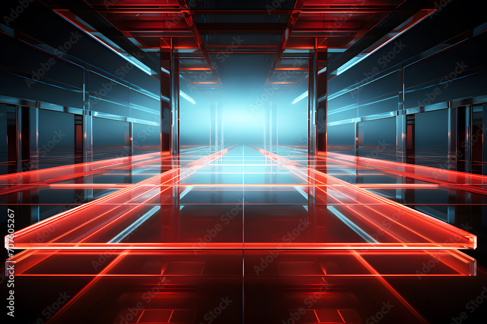 Holographic of digital walkway inside the building of hotel or office ...