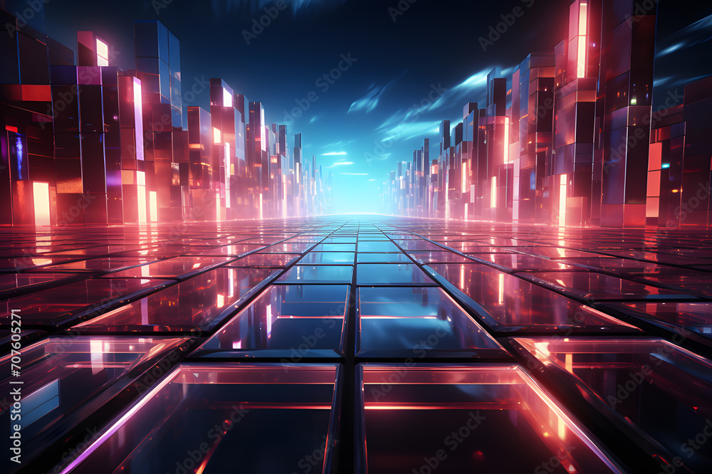 Holographic of digital walkway inside building of hotel or office ...