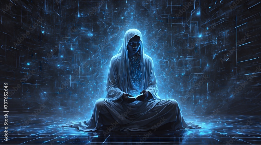 In the midst of a pixelated dimension, an enigmatic digitalized ...