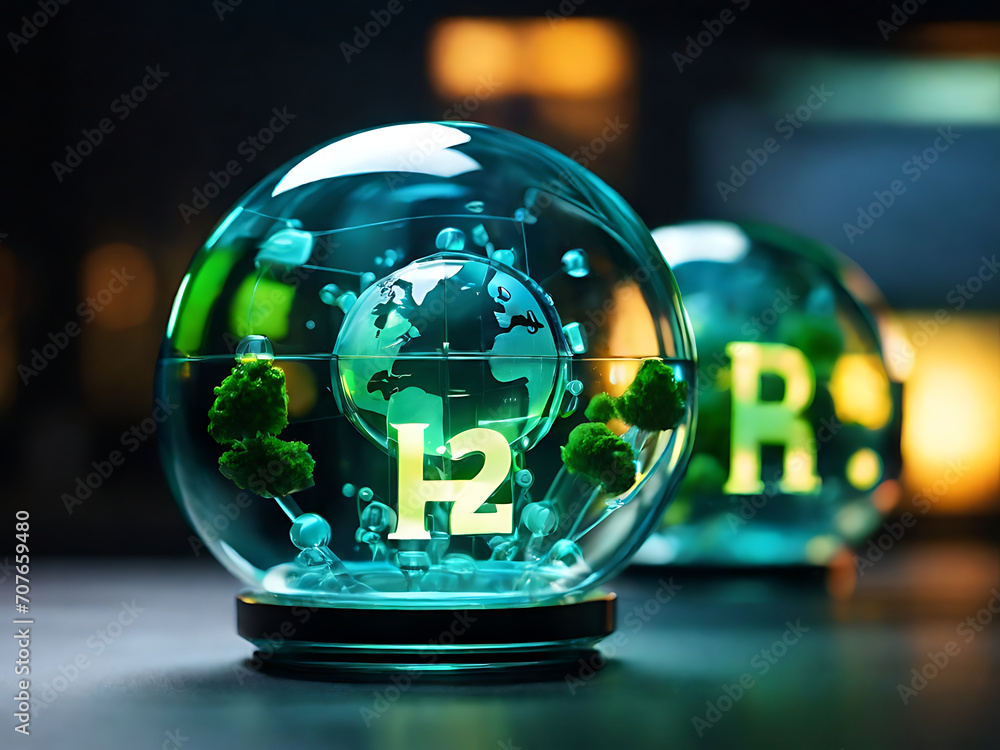 H2 hydrogen innovation zero emissions technology .Globe Glass with H2 ...