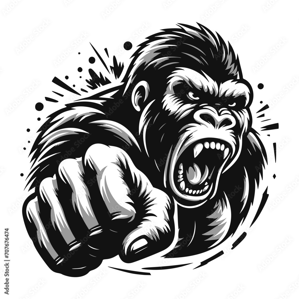 Vecteur Stock Vector logo of a raging gorilla doing a fist punch ...