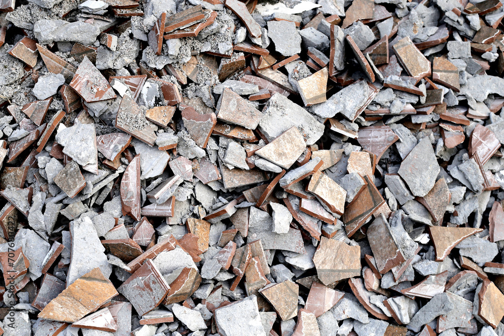 Piles of broken floor tiles from house renovations Stock Photo | Adobe ...