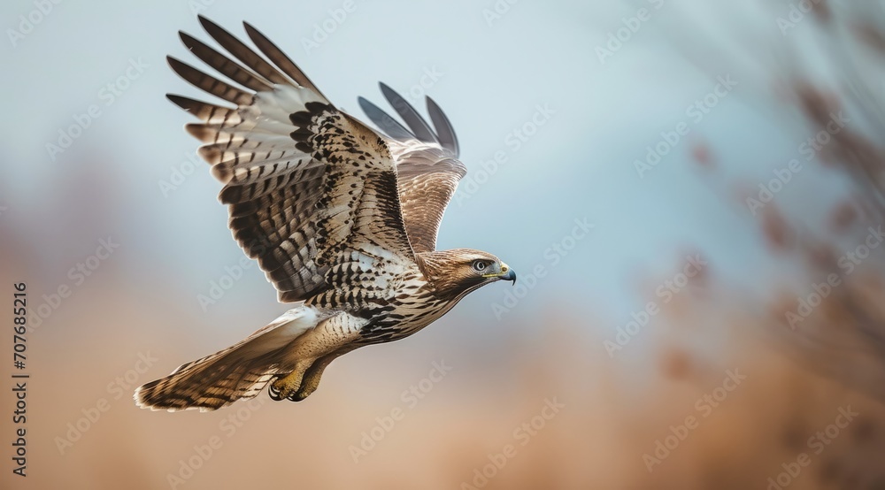 A majestic hawk soaring with wings fully spread, showcasing its ...