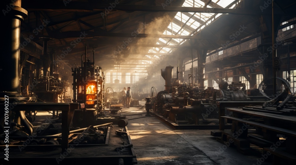 An inside view of the factory in natural light. Industry, production on ...