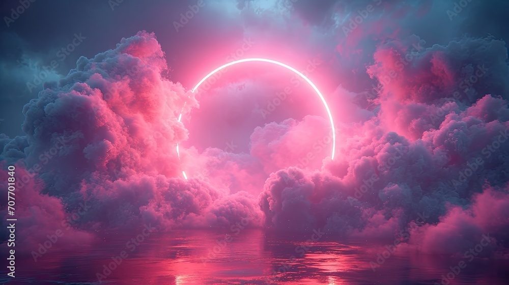 A single simple puffy light pink cloud with a circle in the sky with ...