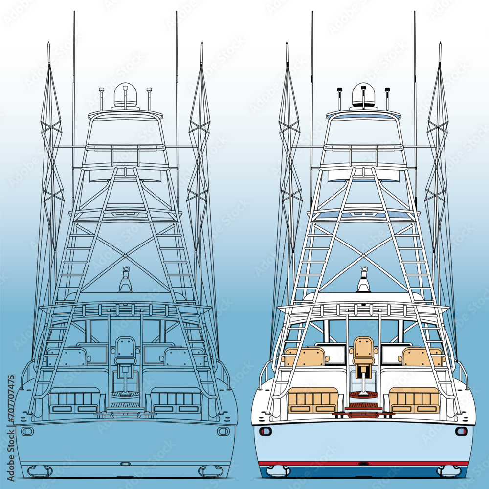 Vetor de High quality back view fishing boat vector art illustration ...